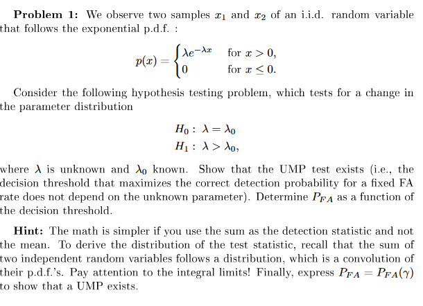 Solved Problem 1: We observe two samples x1 and x2 of an | Chegg.com