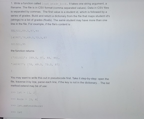 Solved 1. Write a function called load grade book. It takes | Chegg.com
