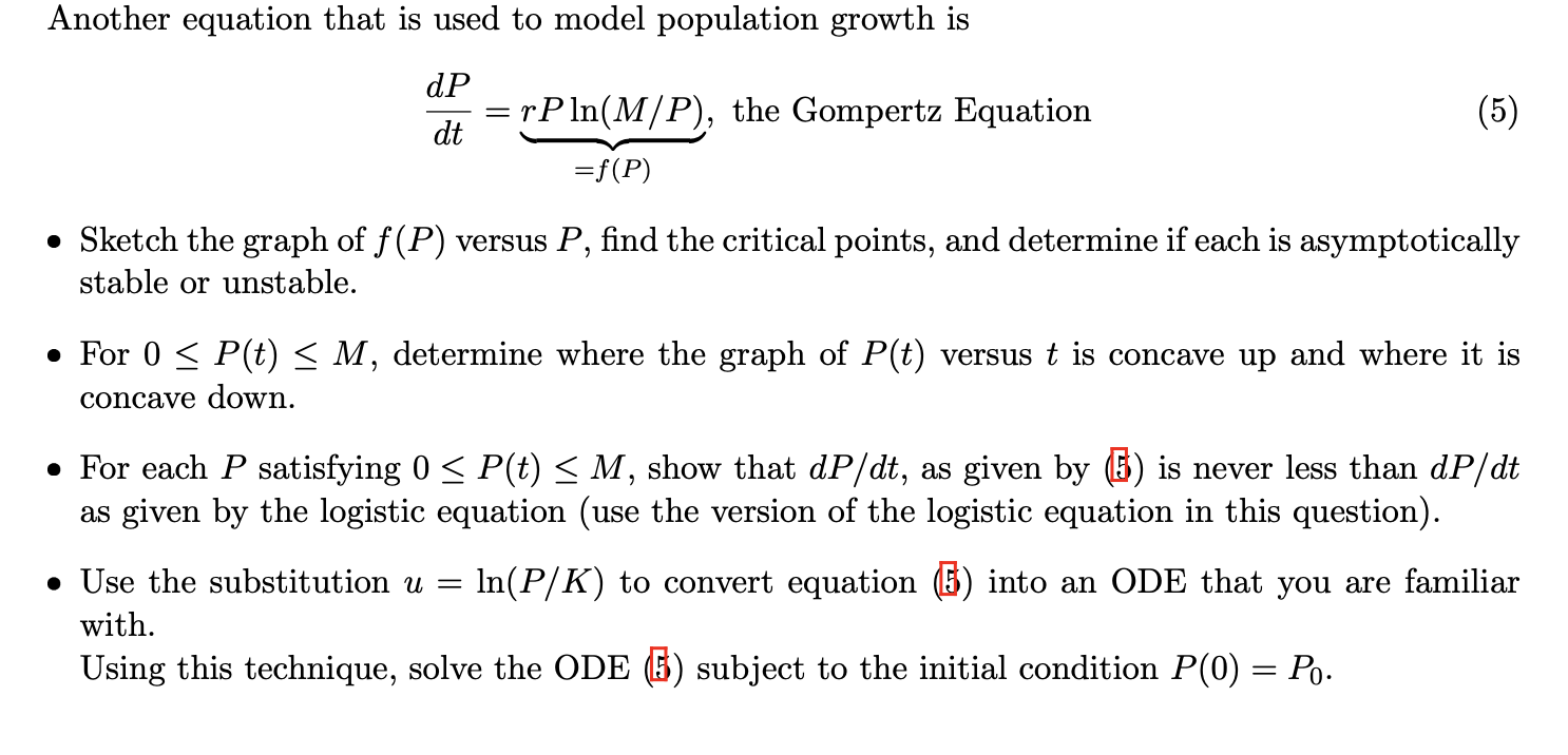 dtdP==f(P)rPln(M/P), the Gompertz Equation - Sketch | Chegg.com