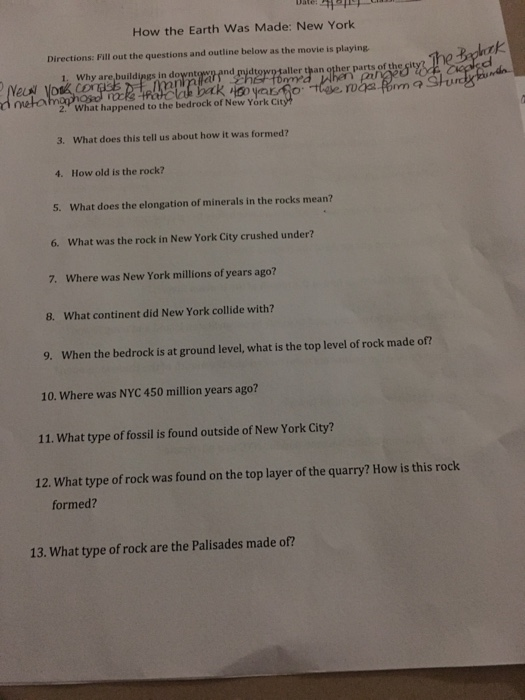 Solved How the Earth Was Made: New York Directions: Fill out | Chegg.com