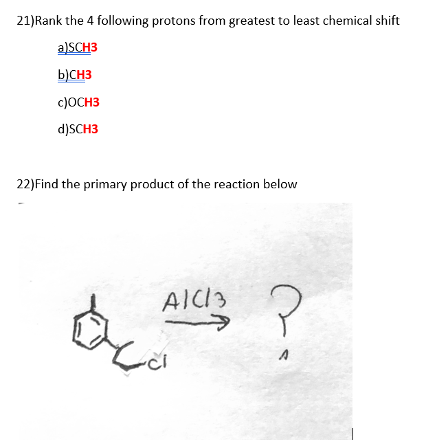Solved 21)Rank the 4 following protons from greatest to | Chegg.com
