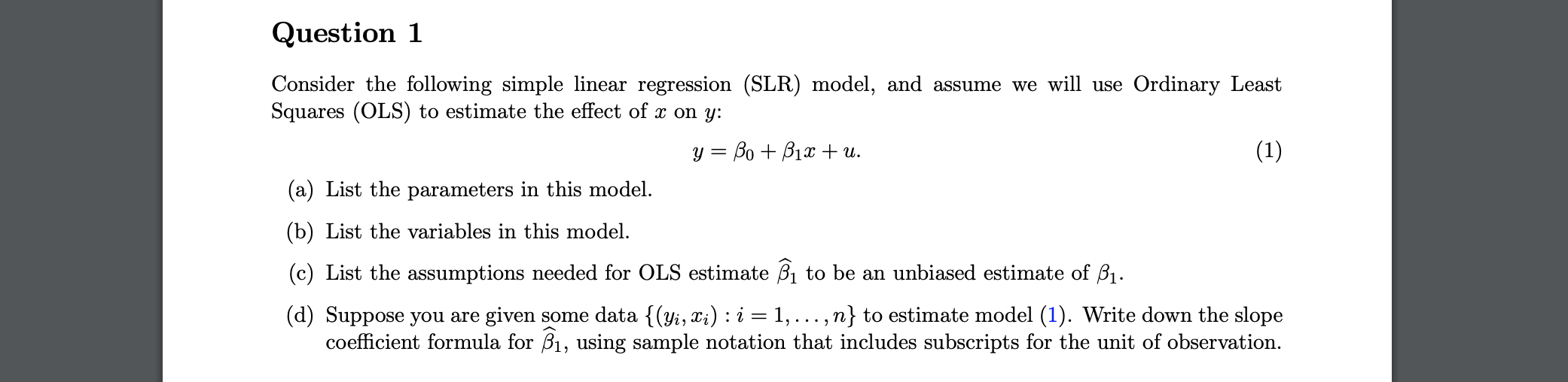 Solved Question 1Consider the following simple linear | Chegg.com