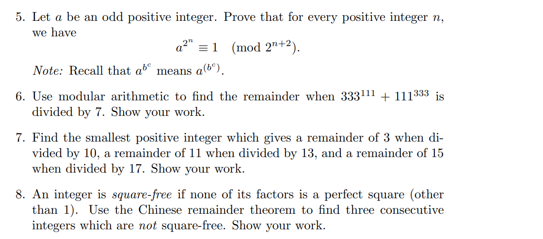 Solved 5. Let a be an odd positive integer. Prove that for | Chegg.com