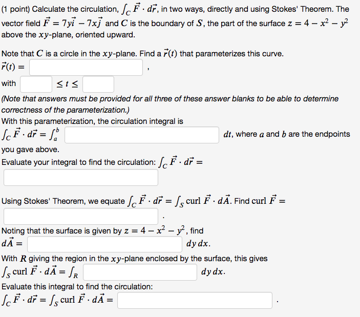 Solved (1 point) Calculate the circulation, ∫CF⋅dr, in two | Chegg.com
