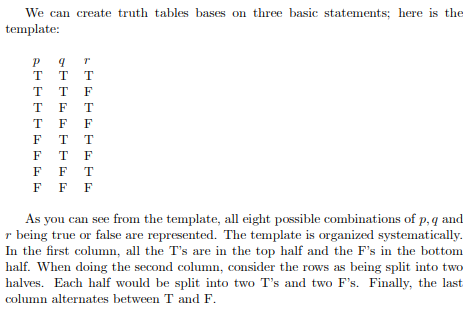 Solved We can create truth tables bases on three basic | Chegg.com