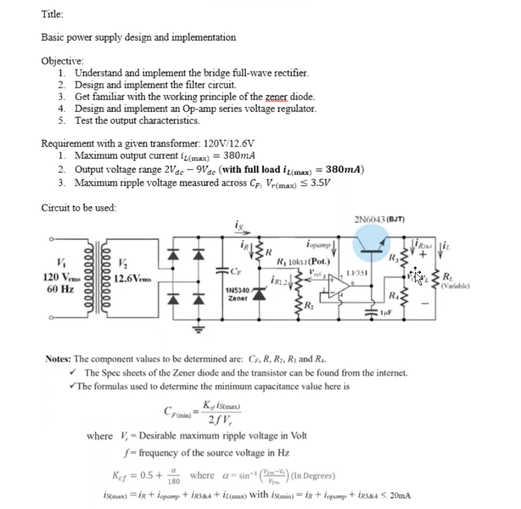 Solved Title: Basic power supply design and implementation | Chegg.com