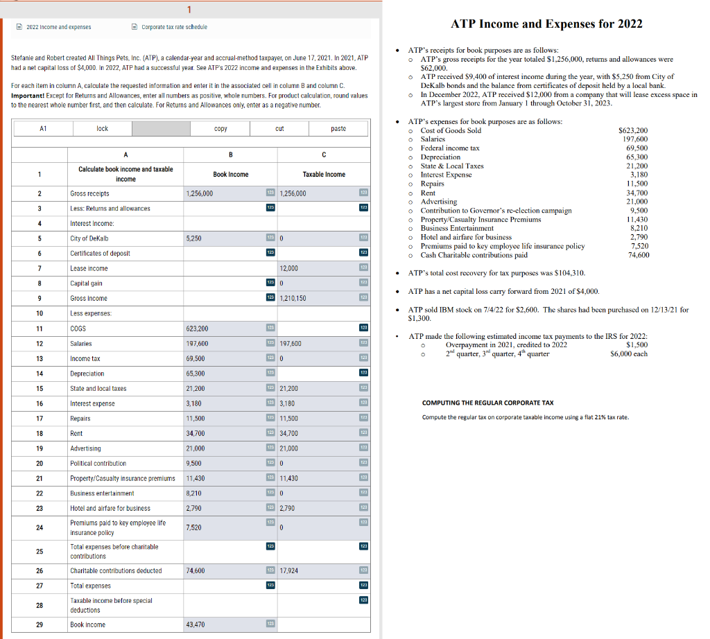 - ATP's receipts for book purposes are as follows: | Chegg.com