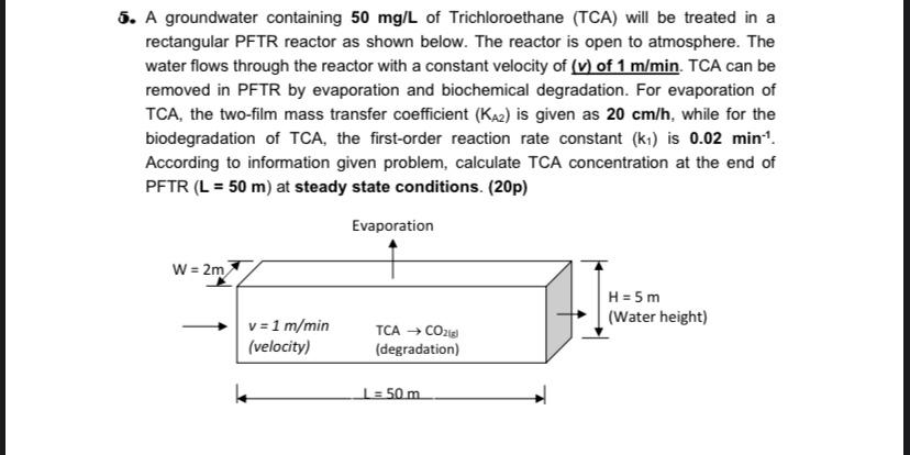 Solved 5. A groundwater containing 50 mg/L of | Chegg.com