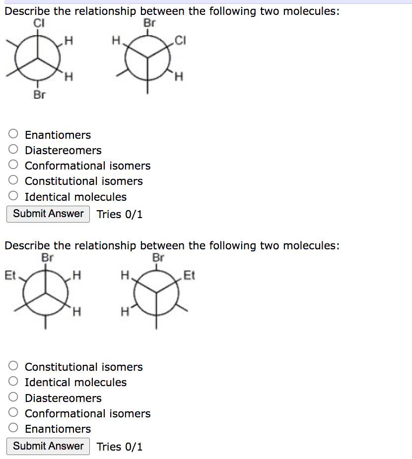 Solved Enantiomers Diastereomers Conformational isomers | Chegg.com