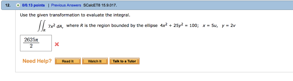 Solved 12. 0/0.13 points | Previous Answers SCalcET8 | Chegg.com