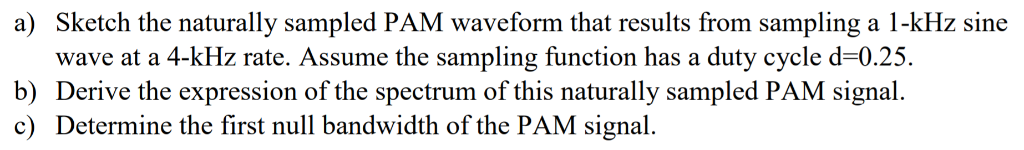 Solved a) Sketch the naturally sampled PAM waveform that | Chegg.com