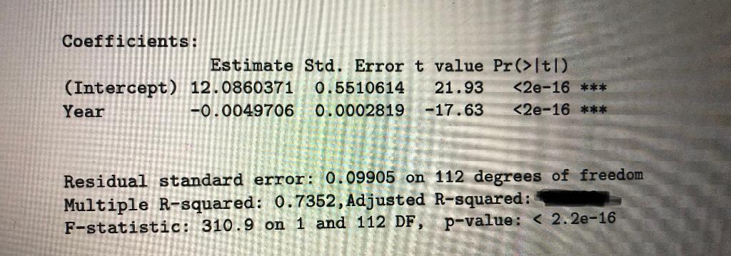 Solved Coefficients: Estimate Std. Error t value Pr(>1t1 | Chegg.com