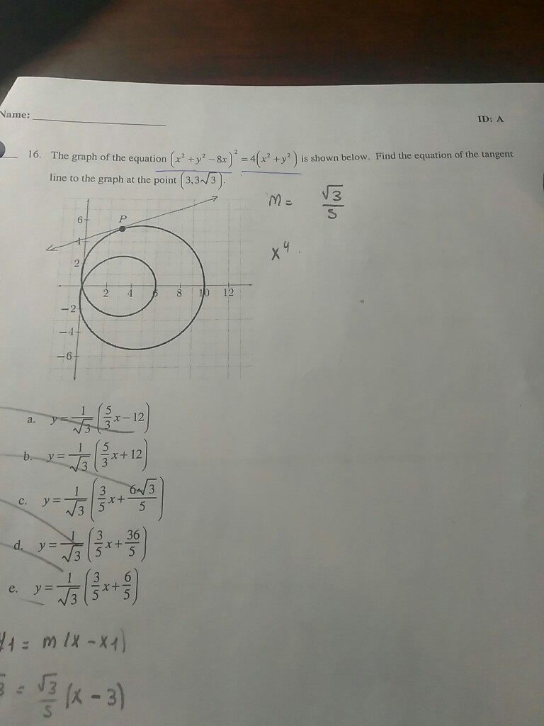 Solved Name: ID: A 0: The graph of the equation (x + y2-8x = | Chegg.com