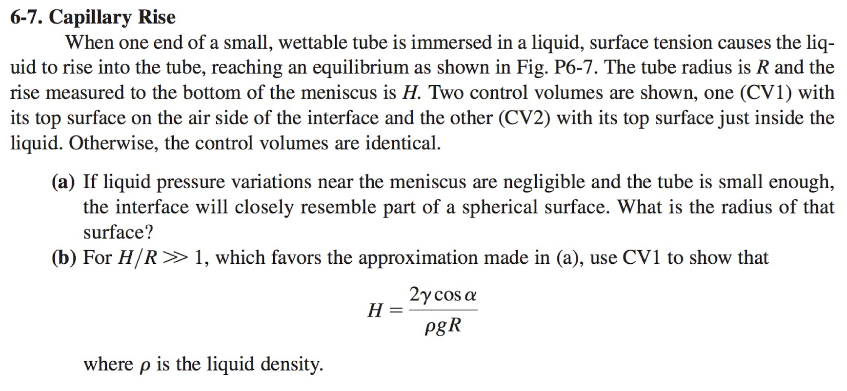 Solved 6-7. Capillary Rise When one end of a small, wettable | Chegg.com