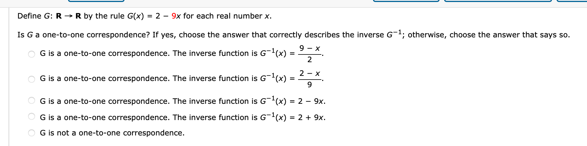 Solved Define G: R → R by the rule G(X) = 2 – 9x for each | Chegg.com