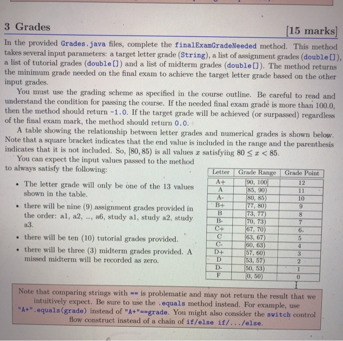 3 Grades [15 marks] In the provided Grades. java | Chegg.com