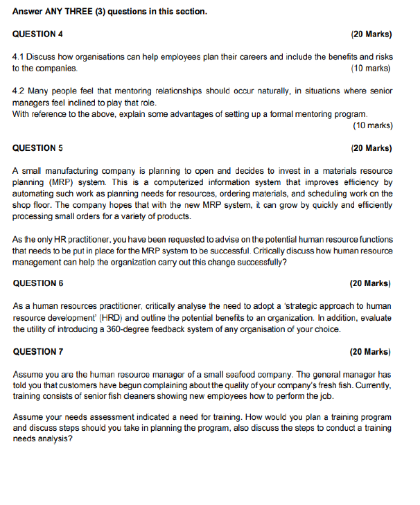 Solved Answer ANY THREE (3) ﻿questions in this section. | Chegg.com