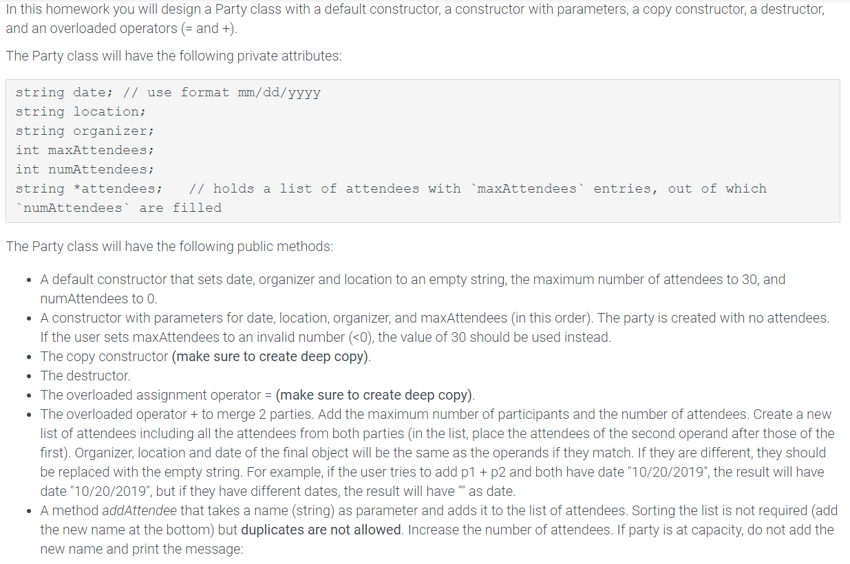Solved In this homework you will design a Party class with a | Chegg.com
