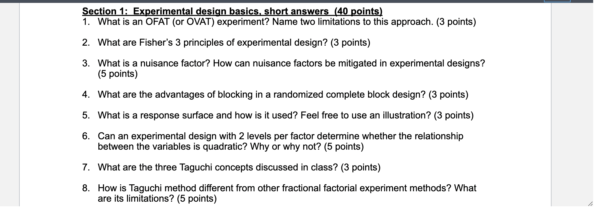Solved Section 1: Experimental design basics, short answers | Chegg.com