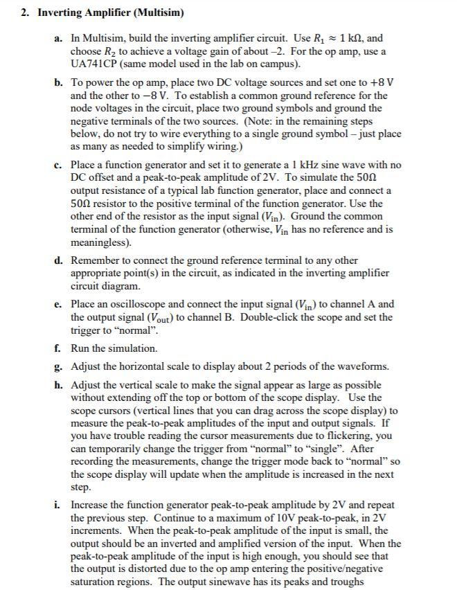 Solved 2. Inverting Amplifier (Multisim) a. In Multisim, | Chegg.com