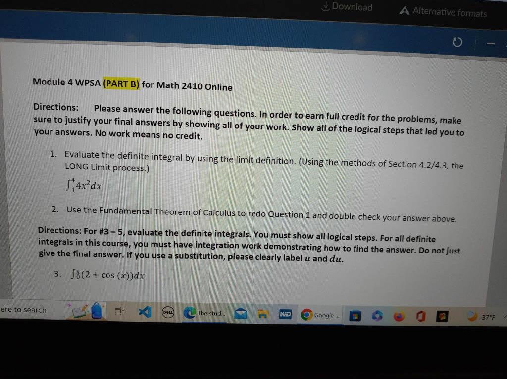 Solved Module 4 WPSA (PART B) for Math 2410 Online | Chegg.com