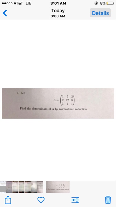 Solved Let A = (1 5 2 2 12 8 3 1 1). Find the determinant | Chegg.com
