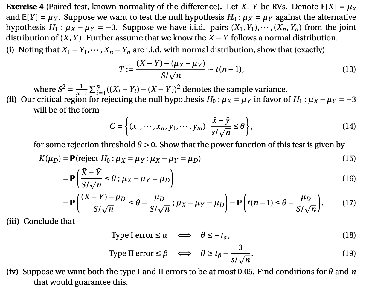Solved Exercise 4 (Paired test, known normality of the | Chegg.com