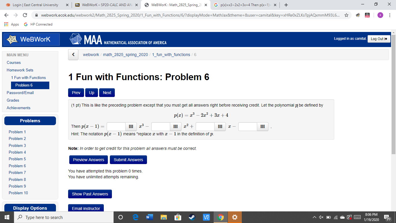 Solved Login | East Central University X Bb WebWork - | Chegg.com