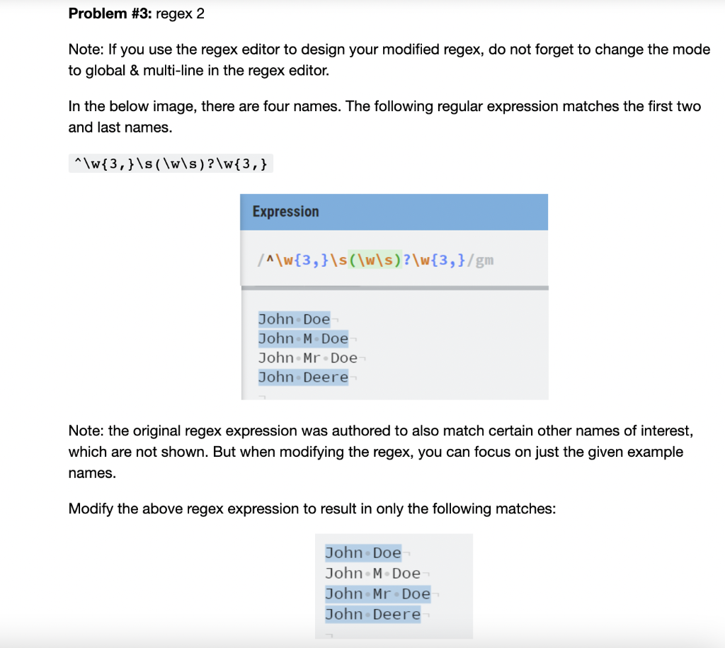 Solved Problem #3: regex 2 Note: If you use the regex editor | Chegg.com
