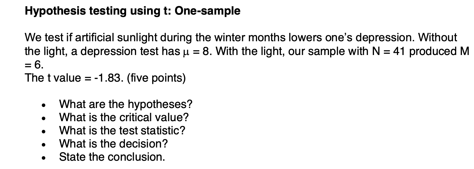 Solved Hypothesis Testing Using T One Sample We Test If 7799