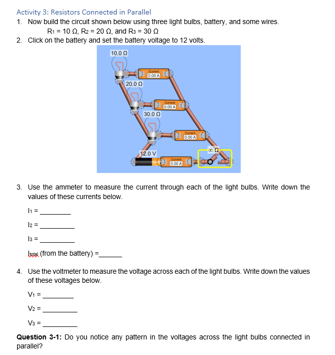 Solved Activity 3: Resistors Connected in ParallelNow build | Chegg.com