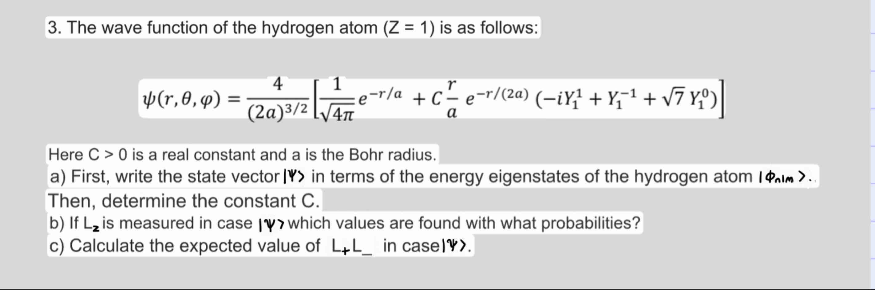 Solved The wave function of the hydrogen atom (Z=1) ﻿is as | Chegg.com