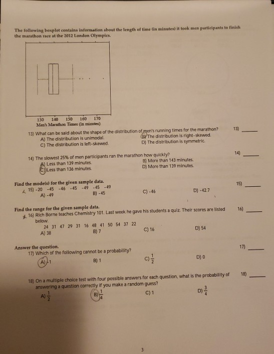 Solved The following boxplot contains information about the | Chegg.com
