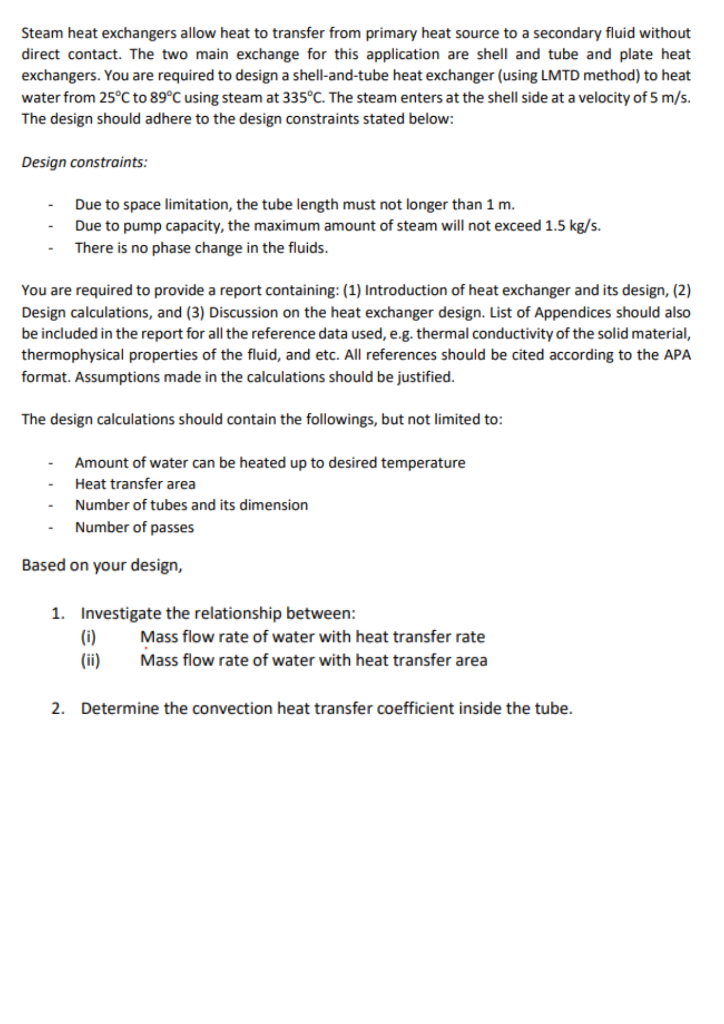 Solved Steam heat exchangers allow heat to transfer from | Chegg.com