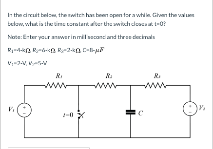 Solved In the circuit below, the switch has been open for a | Chegg.com