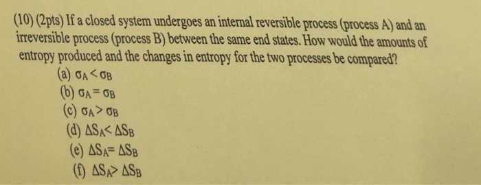 Solved (10) (2pts) If a closed system undergoes an internal | Chegg.com