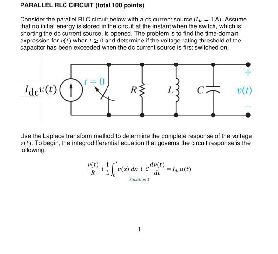 Solved PARALLEL RLC CIRCUIT (total 100 points) Consider the | Chegg.com