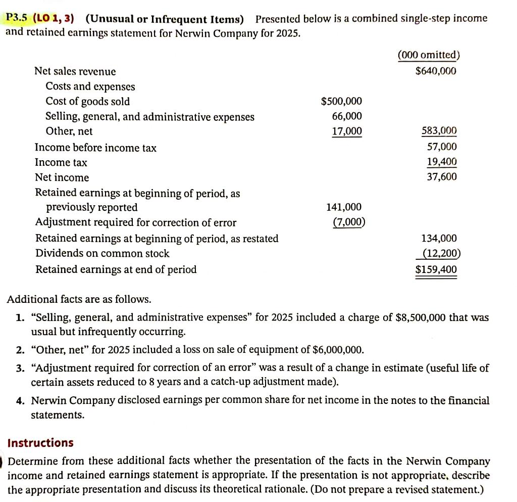 Solved P3.5 (LO 1, 3) (Unusual or Infrequent Items) | Chegg.com