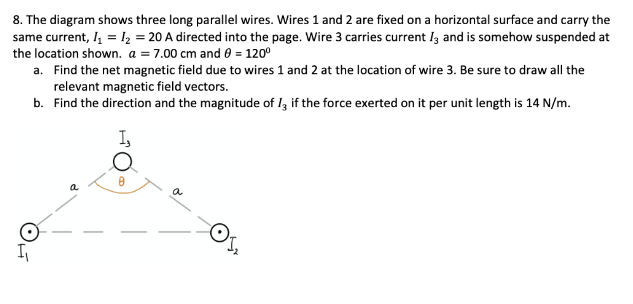 Solved 8. The diagram shows three long parallel wires. Wires | Chegg.com