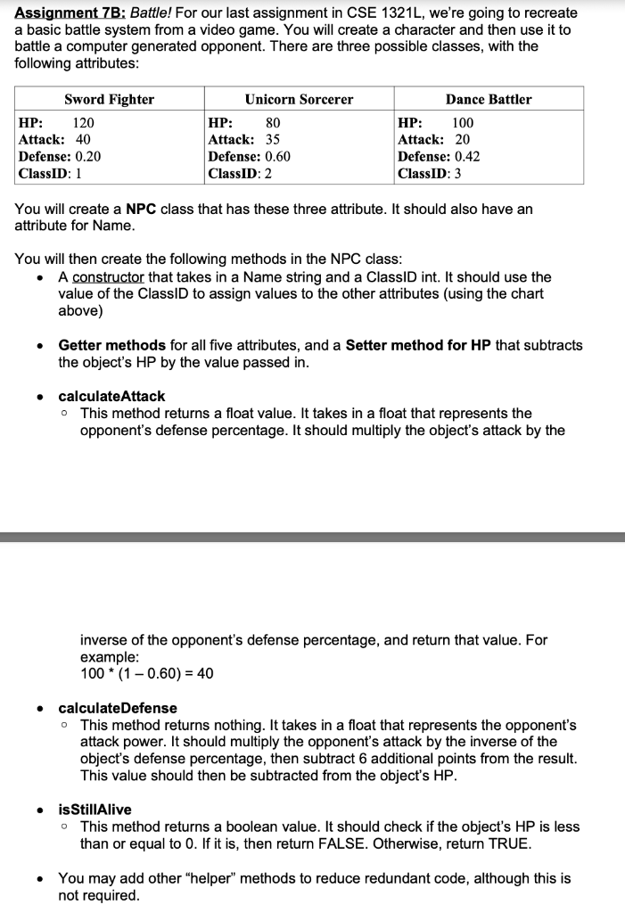Solved Assignment 7B: Battle! For our last assignment in CSE | Chegg.com