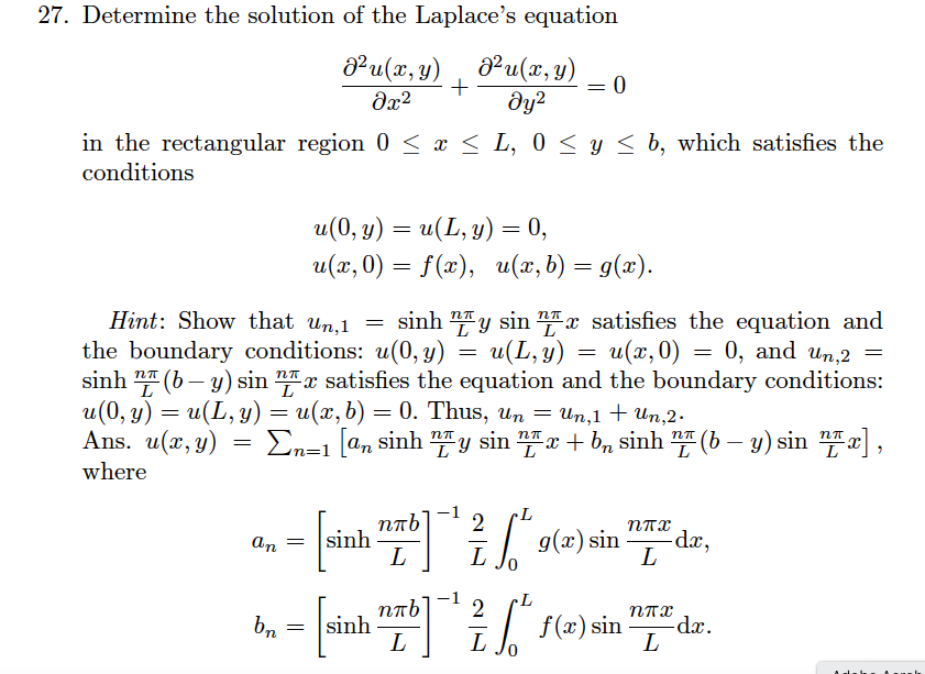 Solved 27. Determine the solution of the Laplace's equation | Chegg.com
