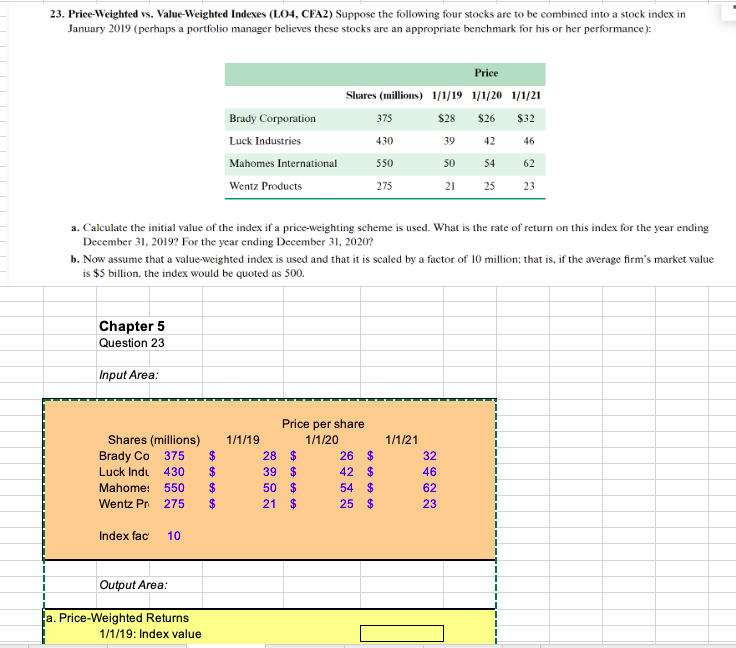 3. Price-Weighted ws. Value-Weighted Indexes (LO4, | Chegg.com