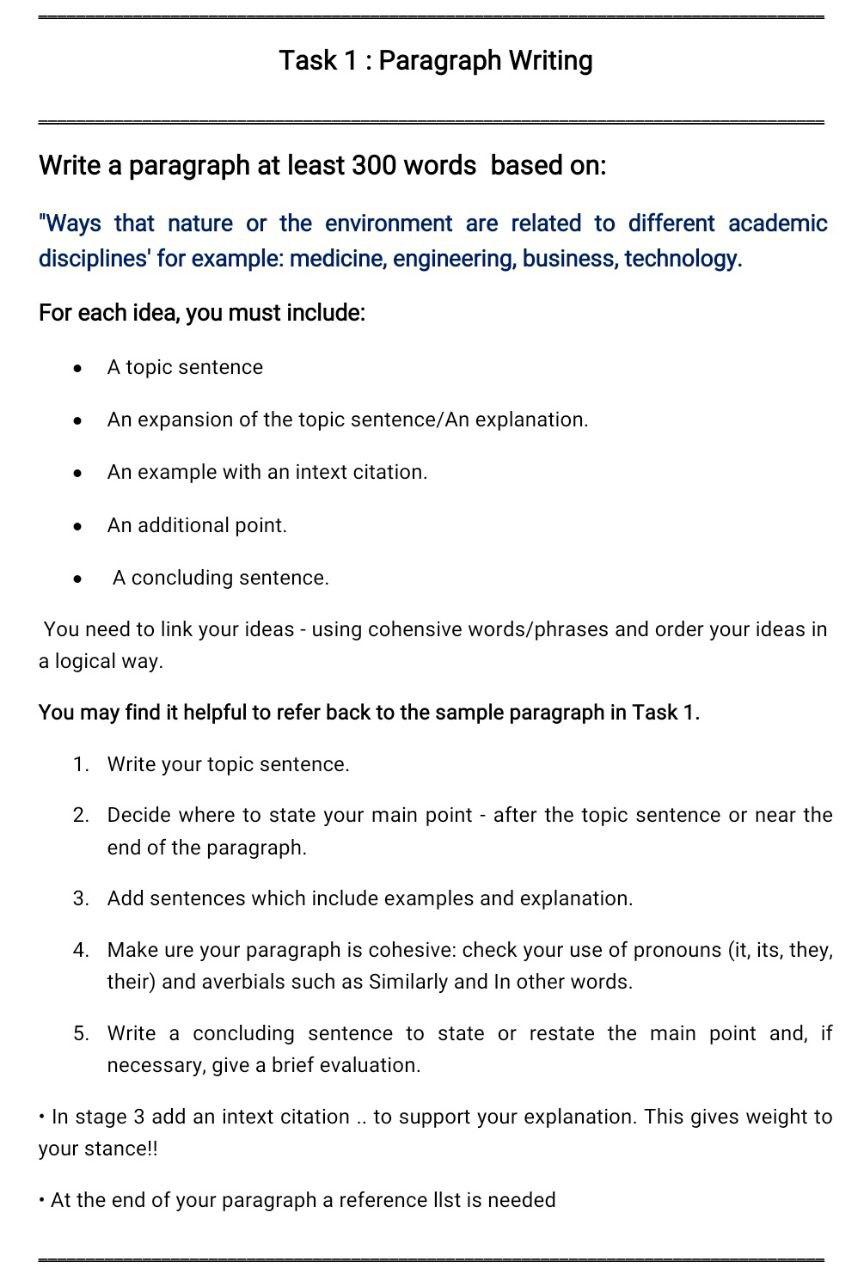 Task 1 : Paragraph Writing Write a paragraph at least | Chegg.com