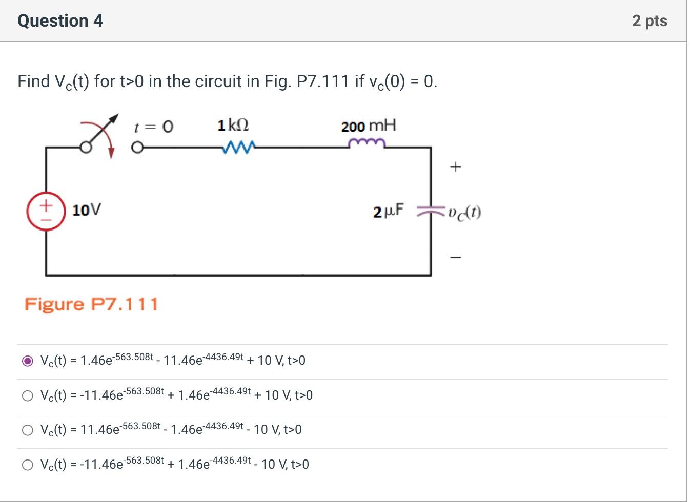 Solved Find Vc(t) for t>0 in the circuit in Fig. P7.111 if | Chegg.com