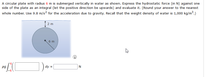 Solved A circular plate with radius 6 m is submerged | Chegg.com