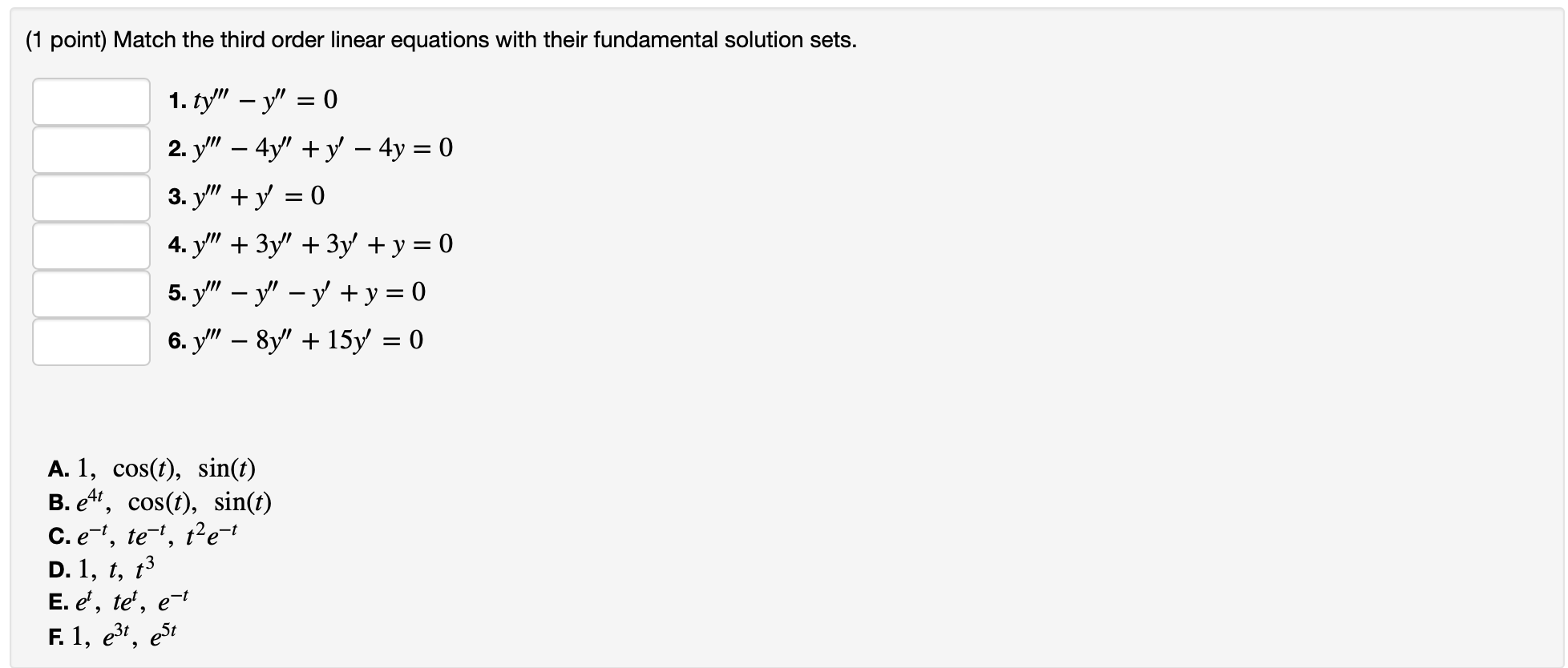 Solved (1 point) Match the third order linear equations with | Chegg.com