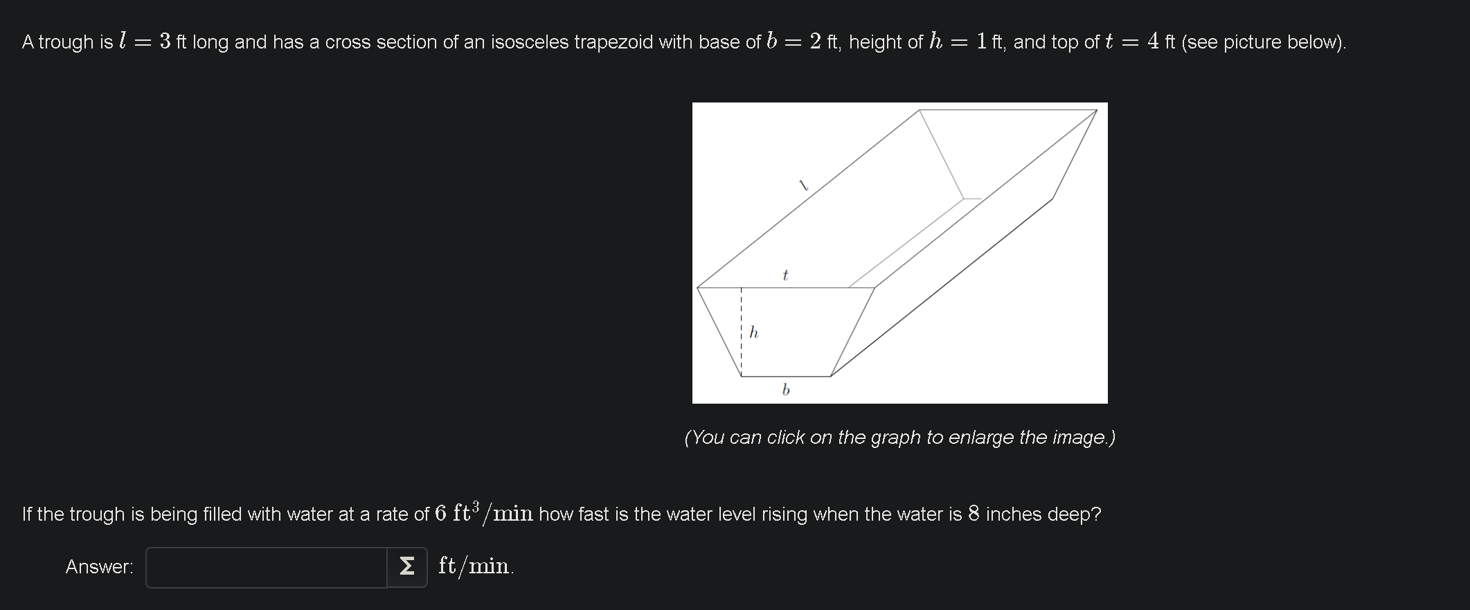 Solved A trough is l = 3 ft long and has a cross section of | Chegg.com