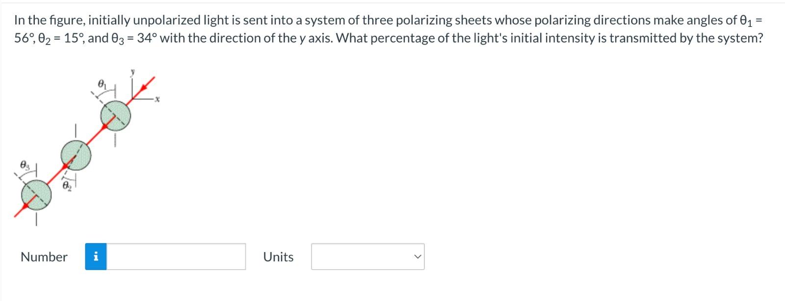 Solved In the figure, initially unpolarized light is sent | Chegg.com