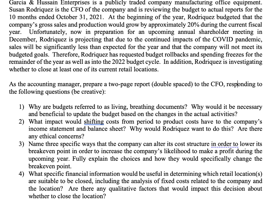 Solved Garcia \& Hussain Enterprises is a publicly traded | Chegg.com