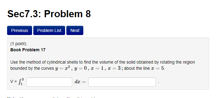 Solved Sec7.3: Problem 8 Previous Problem List Next (1 | Chegg.com Solved Sec7.3: Problem 8 Previous Problem List Next (1 | Chegg.com